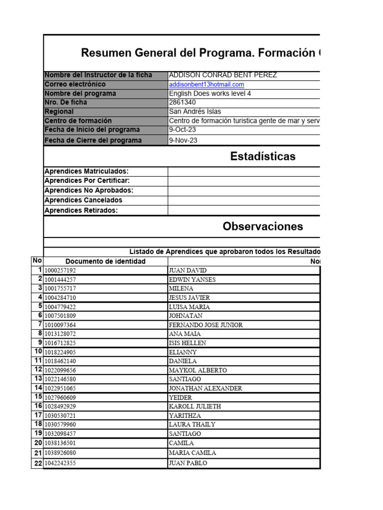 Formato de Cierre Complementaria 2023 (1) | PDF