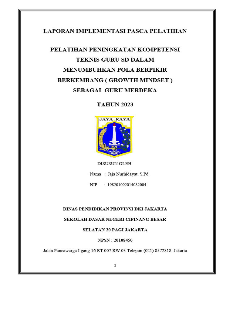 Laporan Implementasi Pasca Pelatihan Growth Mindset - Jaja Nurhidayat | PDF