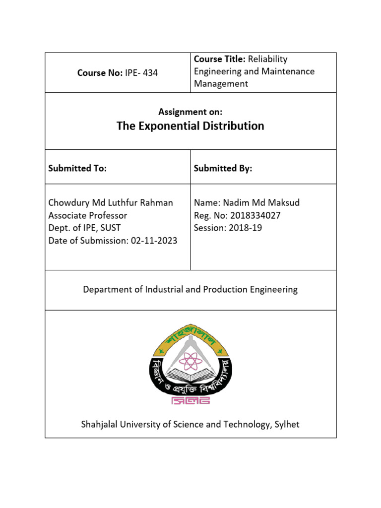 2018334027 Reliability Assignment | PDF | Reliability Engineering | Statistical Analysis