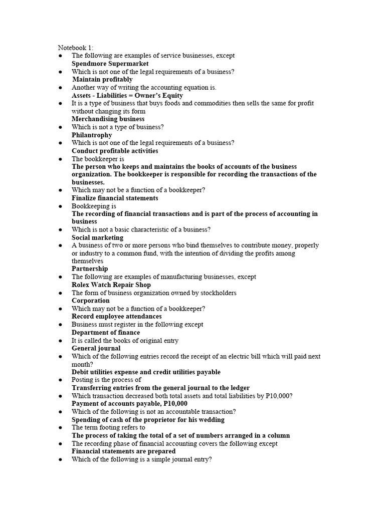 Accounting Basics Quiz and Answers | PDF | Debits And Credits | Bookkeeping