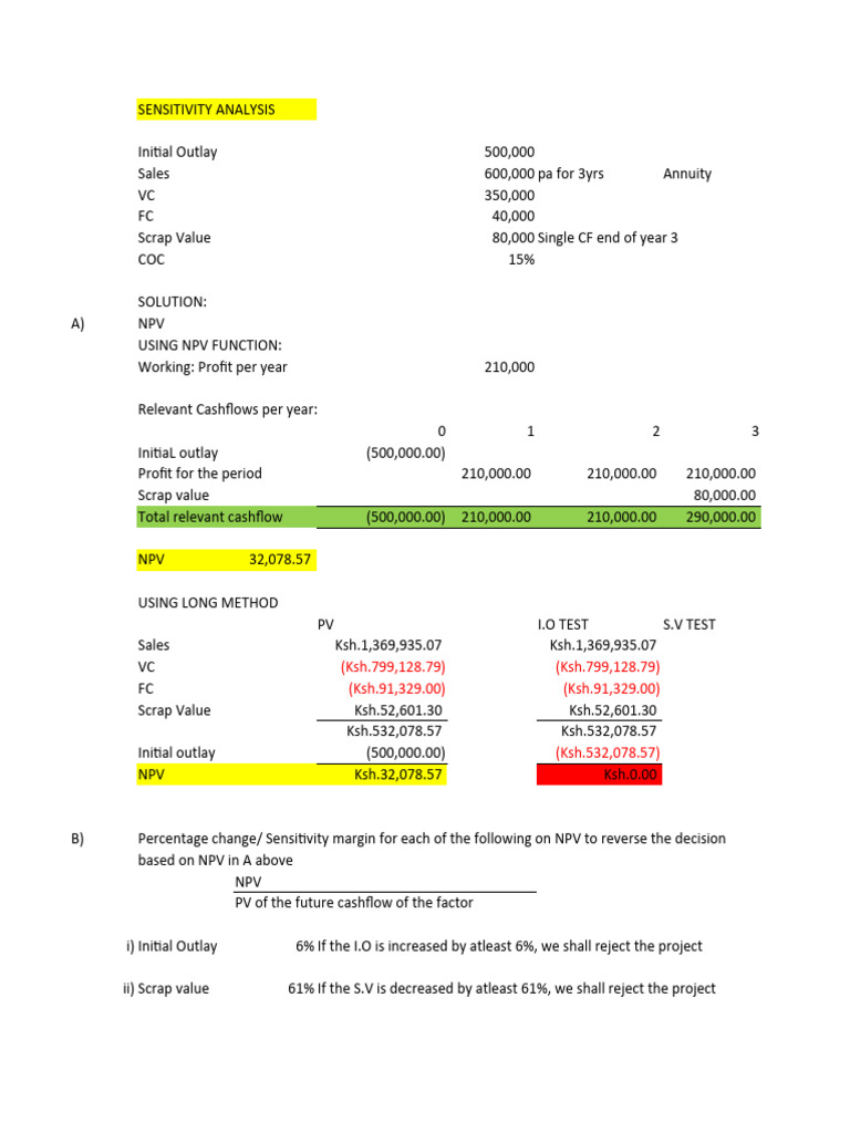 Sensitivity Analysis for NPV Evaluation | PDF | Net Present Value ...