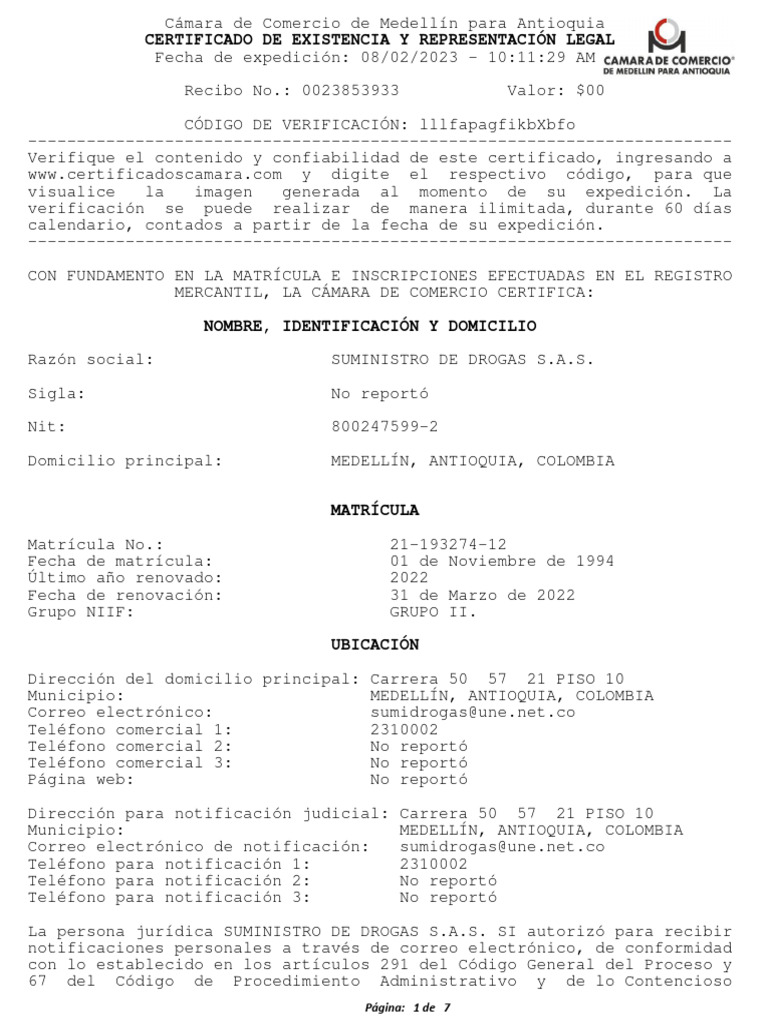 Certificado Cam Ccio Sumidrogas | PDF | Business