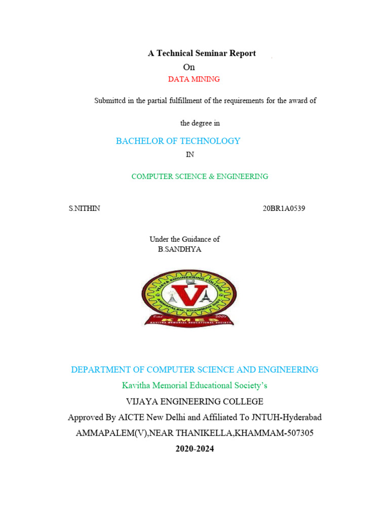 Cse Data Mining Report Pdf Data Mining Data Warehouse 