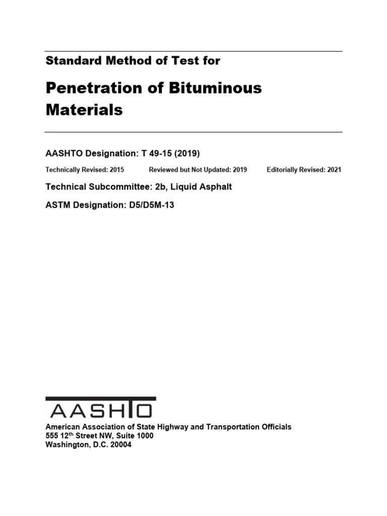 Bituminous Materials Penetration Test Guide | PDF | Technology ...