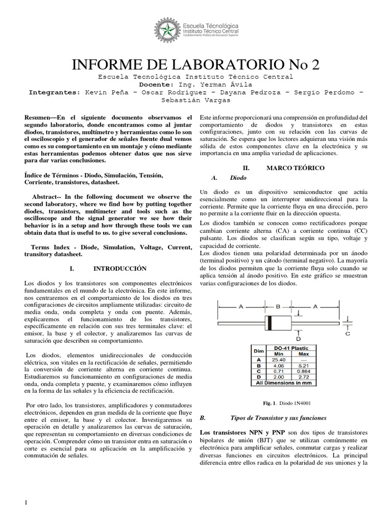 Informe de Laboratorio #2 | PDF | Transistor de unión bipolar | Rectificador