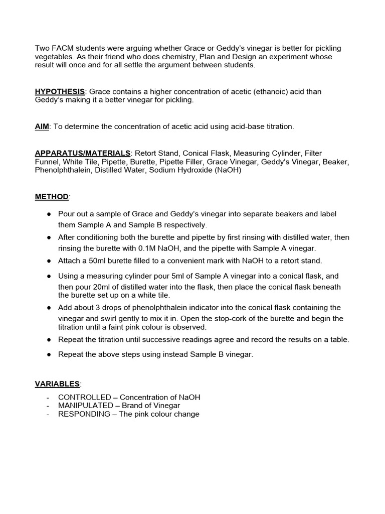 Vinegar Planning and Design Lab | PDF | Titration | Chemistry