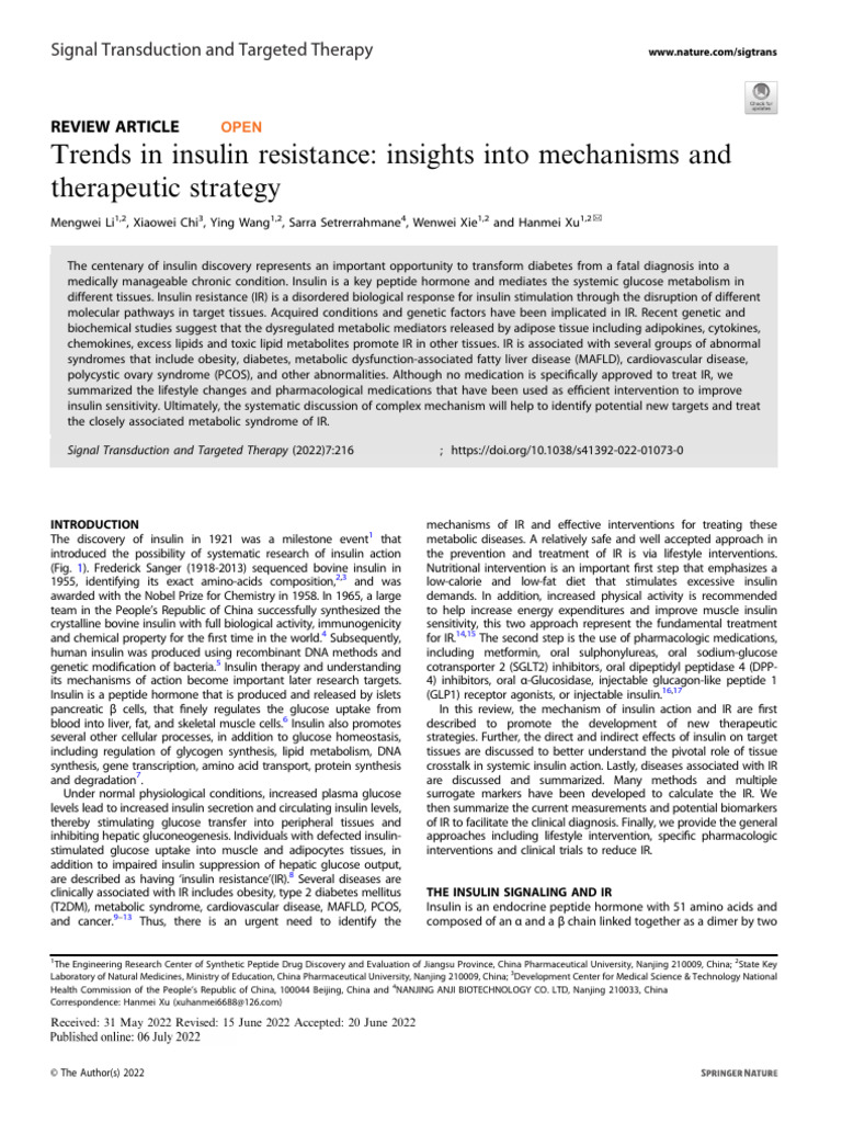 Trends in Insulin Resistance Insights Into Mechanisms and | PDF ...
