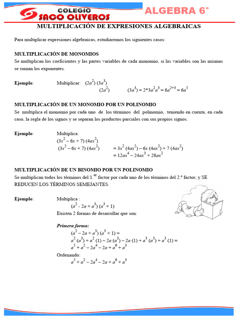 MULTIPLICACIÓN DE EXPRESIONES ALGEBRAICAS | PDF | Multiplicación ...