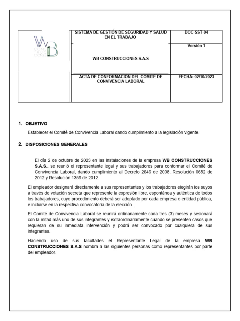 Doc-Sst-04 - Actas Conformación Colab | PDF | Business | Derecho laboral
