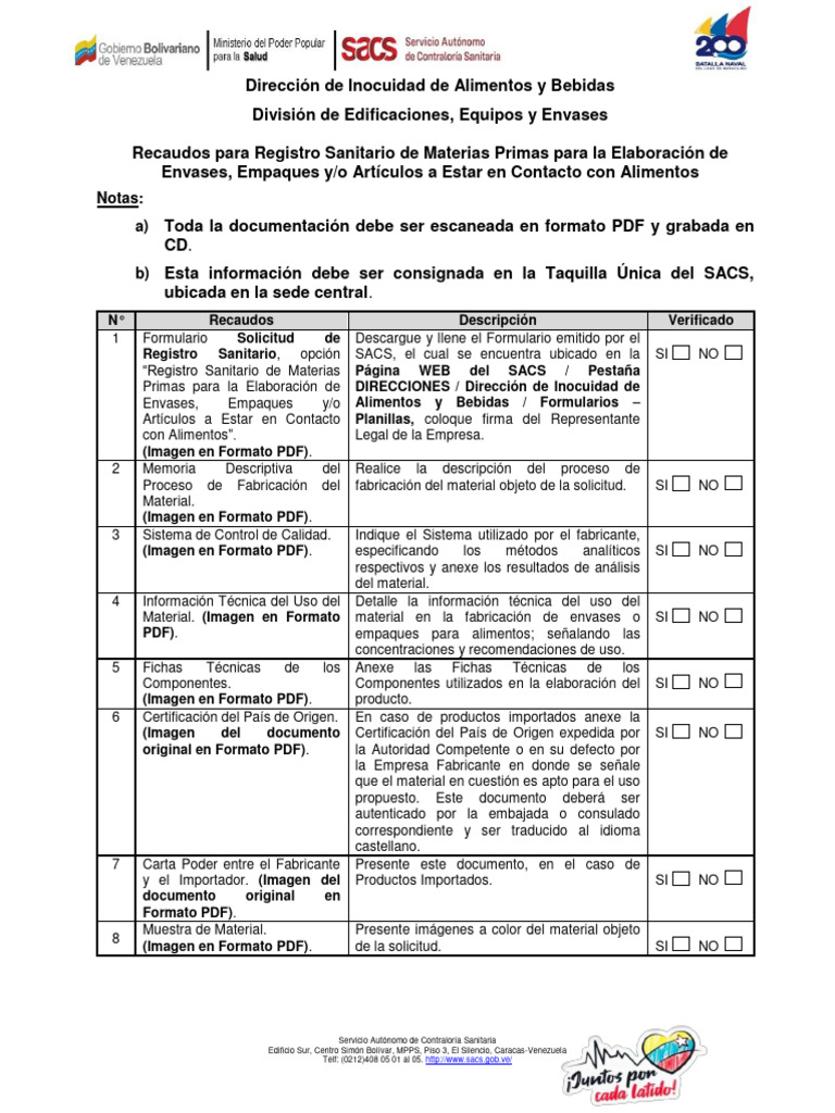 3 Registro Sanitario de Materias Primas para Elaboracion de Env Emp Art | PDF | Cloruro de ...
