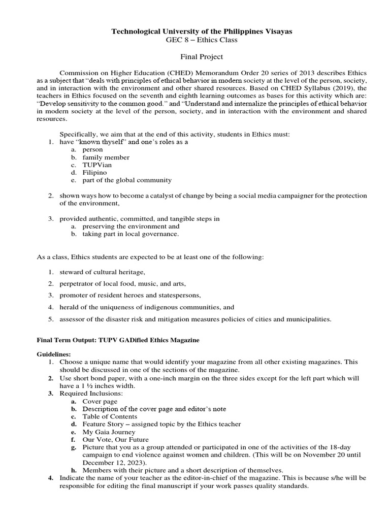 Ethics. Final Output | PDF