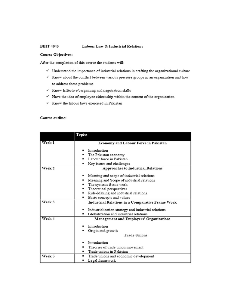 Labour Law & Industrial Relations Course | PDF | Employment | Trade Union