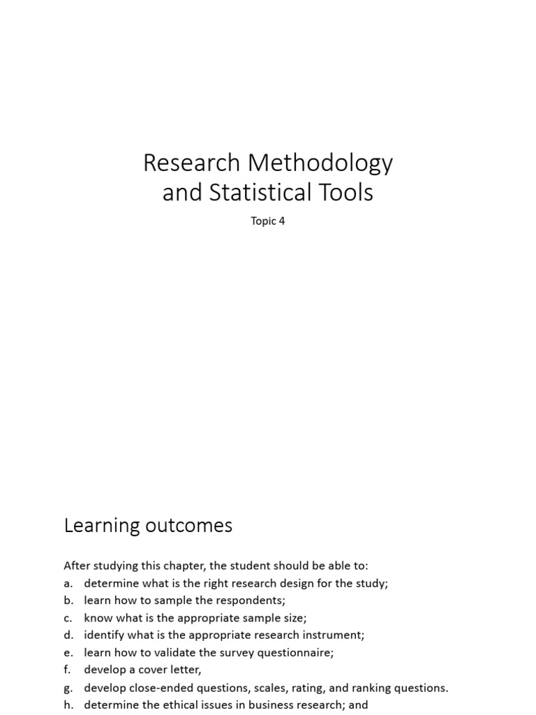 Topic 4 Research Methodology And Statistical Tools 2023 Pdf Sampling Statistics