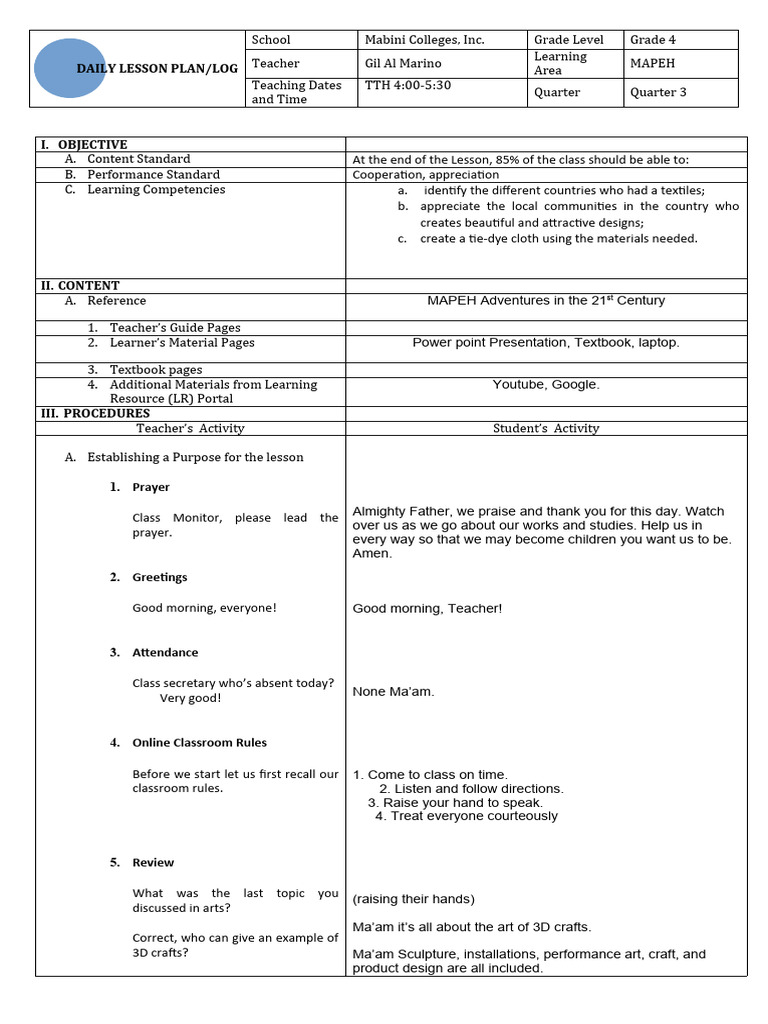 DLP Template | PDF | Textiles | Weaving