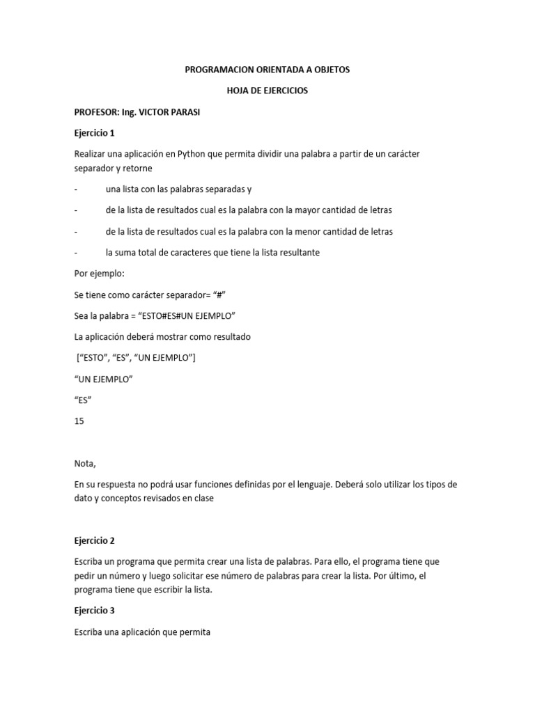 Ejercicios POO | PDF | Lenguaje de programación | Programación orientada a objetos