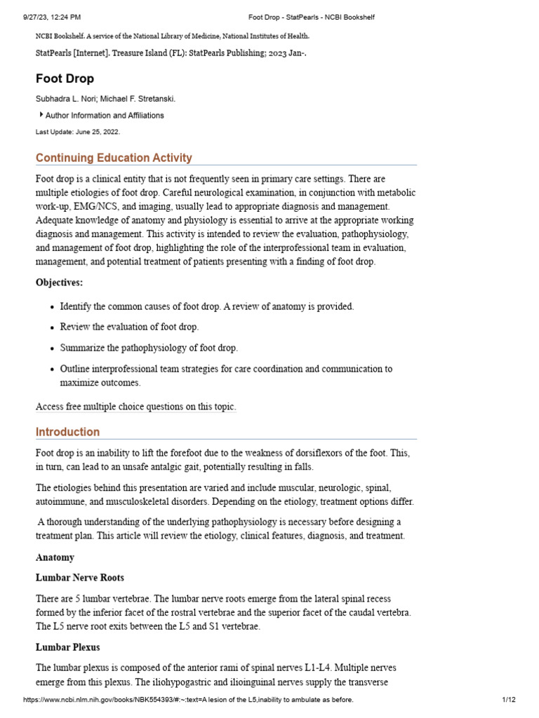 Foot Drop | PDF | Musculoskeletal System | Diseases And Disorders