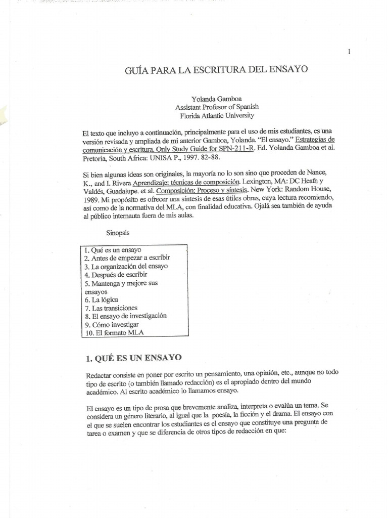 Guía para La Escritura Del Ensayo. Yolanda Gamboa | PDF