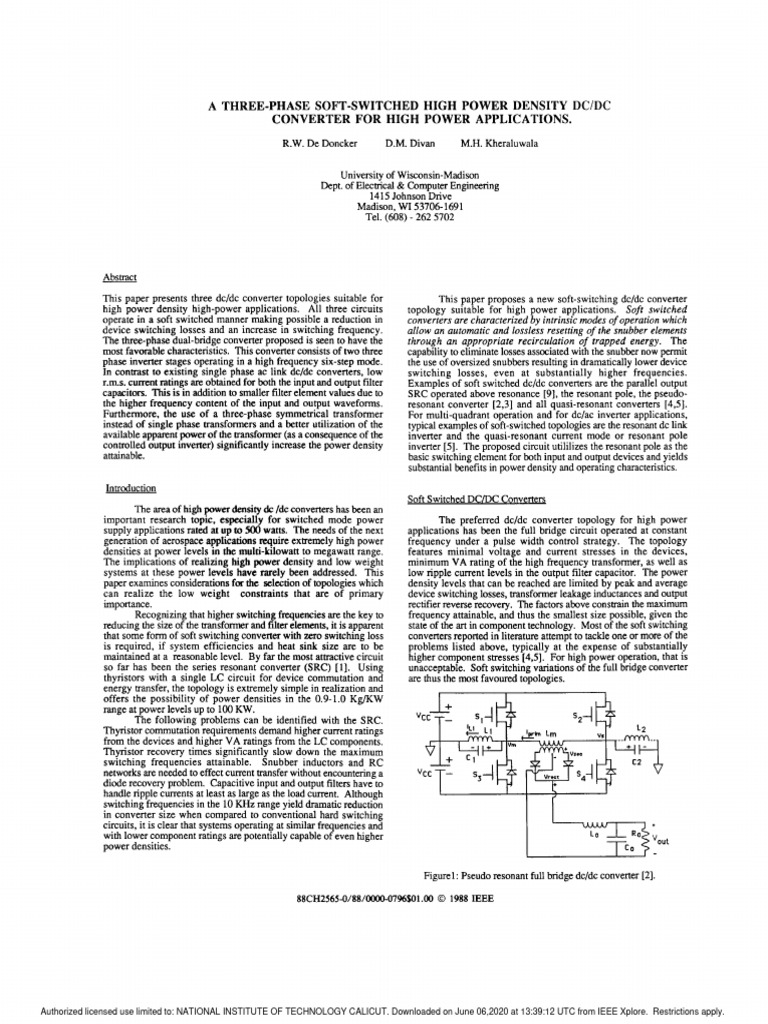 De Doncker - 1988 - Three-Phase Soft-Switched High Power Density DC ...