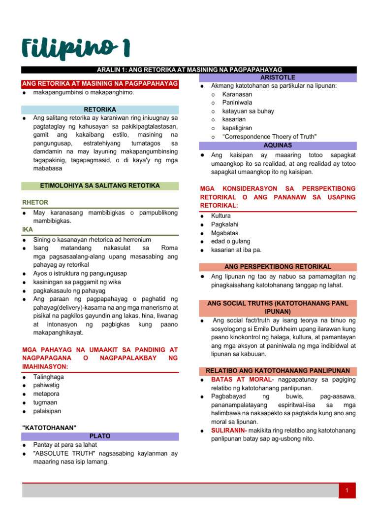 Aralin 1 and 2 FILIPINO | PDF