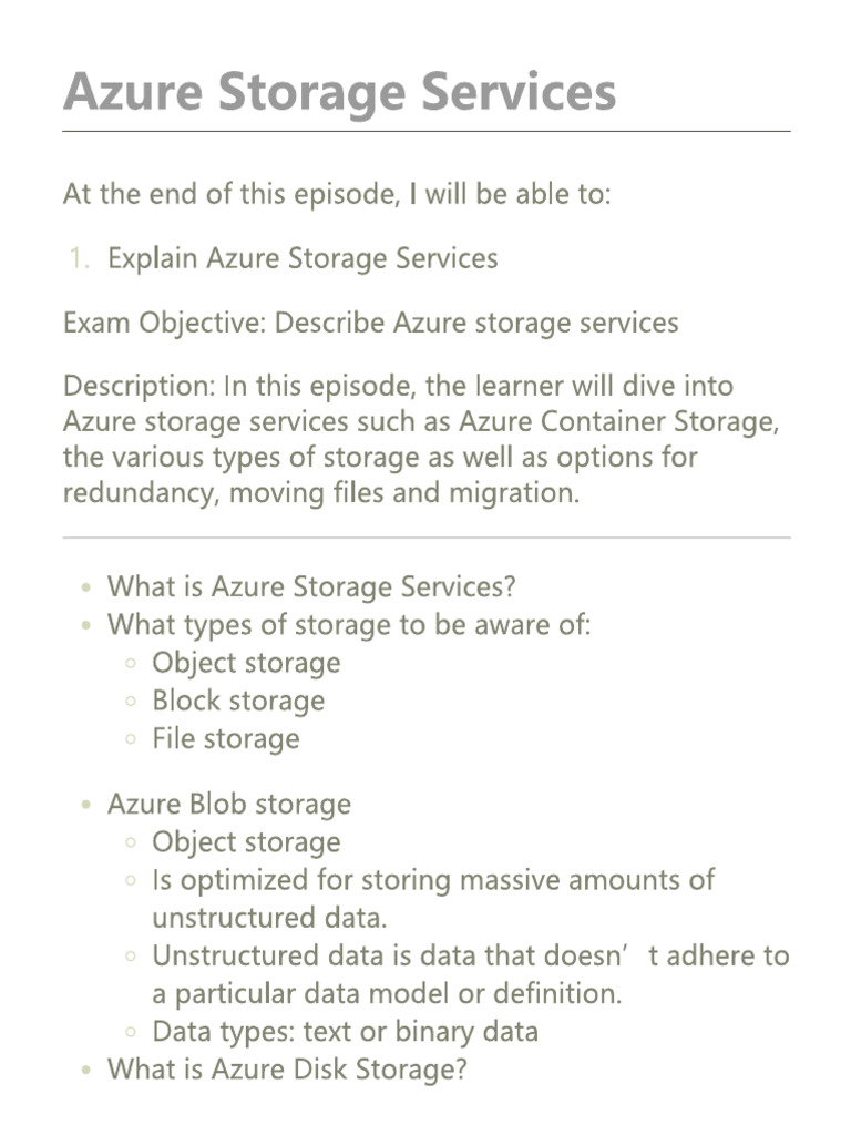 Microsoft Az900!2!6 1 Azure Storage Services | PDF