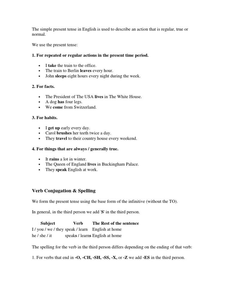The Simple Present Tense in English Is Used To Describe An Action That ...