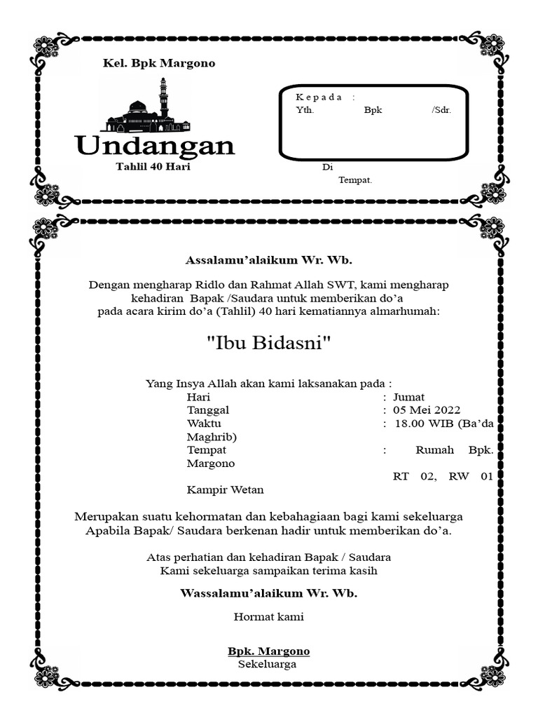 9 Contoh Format Bingkai Undangan Tahlil | PDF