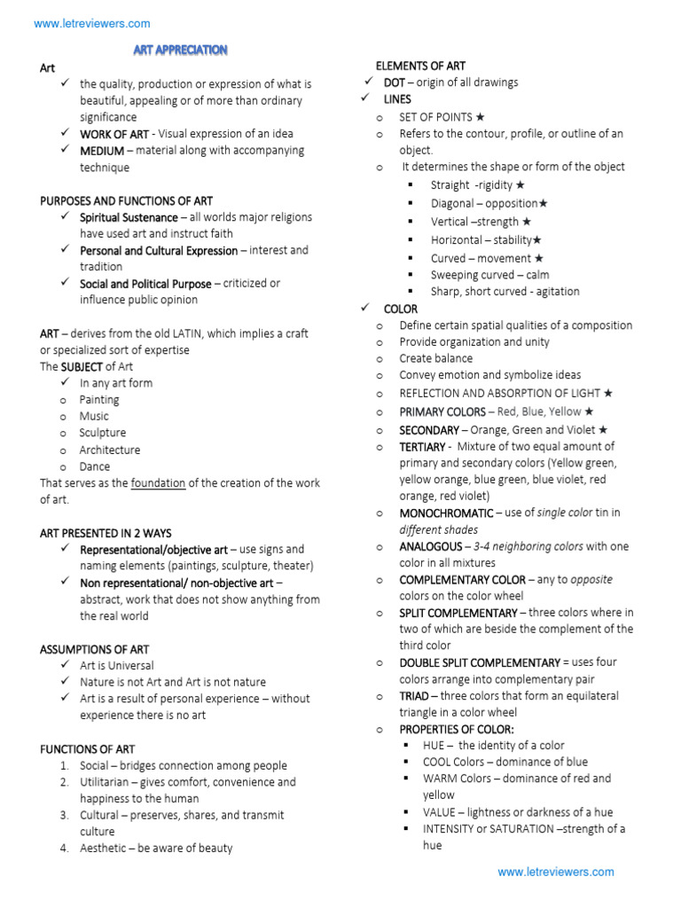 Art Appreciation | PDF | Composition (Visual Arts) | Color