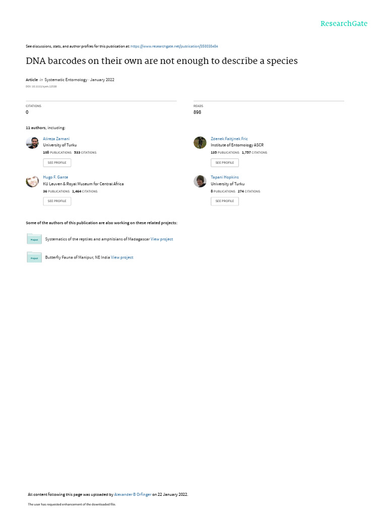 DNA Barcodes On Their Own Are Not Enough To Describe A Species | PDF | Species | Taxonomy (Biology)