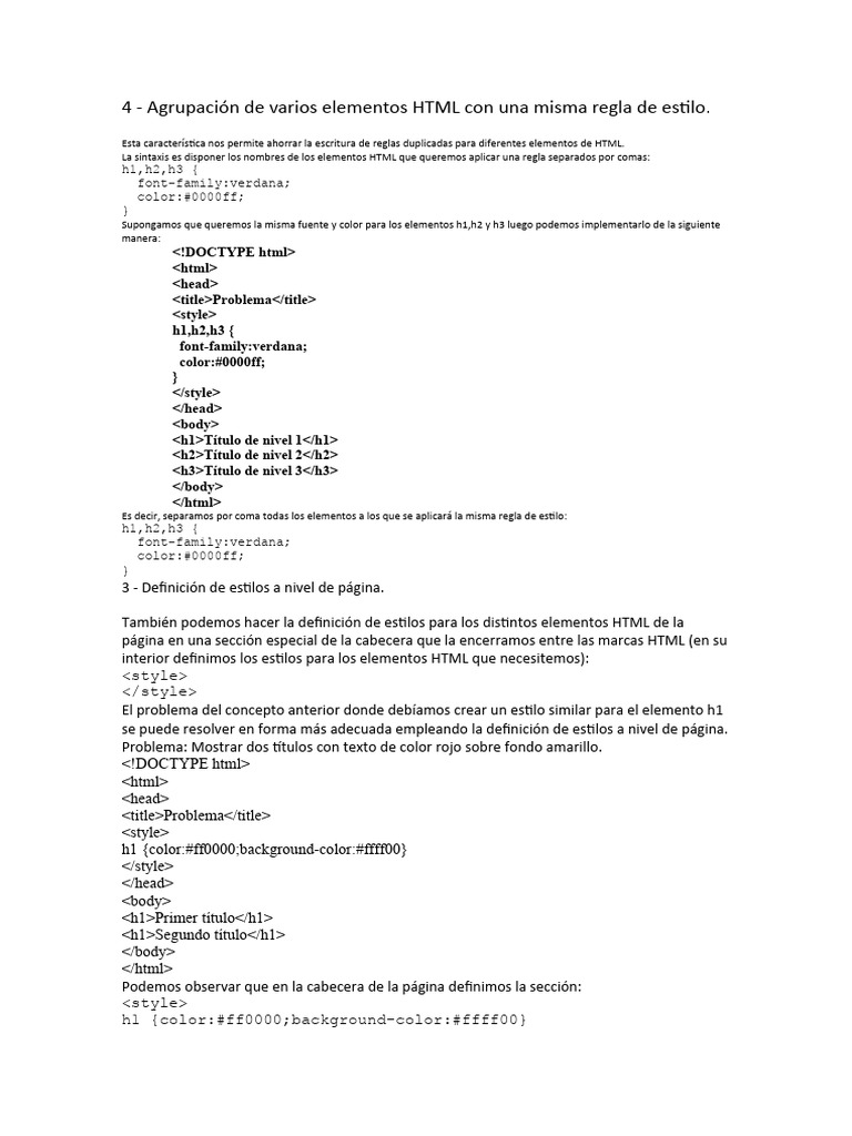 4 - Agrupación de Varios Elementos HTML Con Una Misma Regla de Estilo. | PDF | HTML | Color