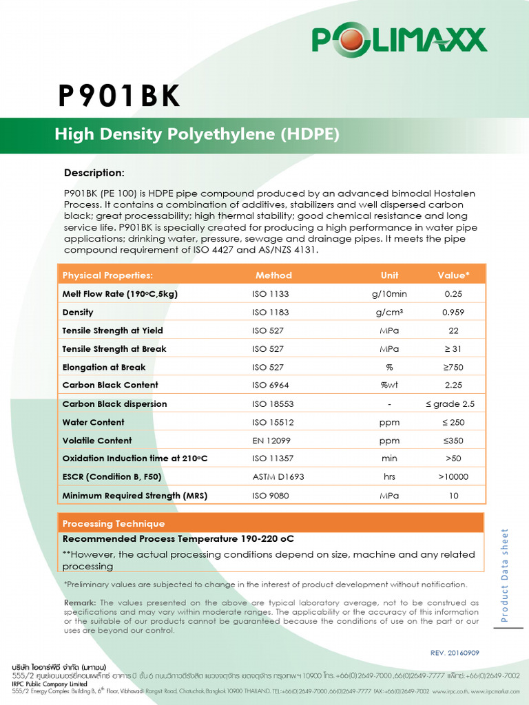 Tds-Irpc Hdpe P901BK | PDF | Pipe (Fluid Conveyance) | Polyethylene
