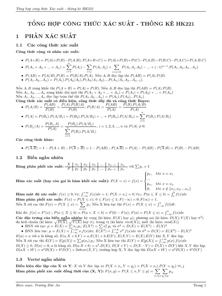 Tong Hop Cong Thuc XSTK | PDF