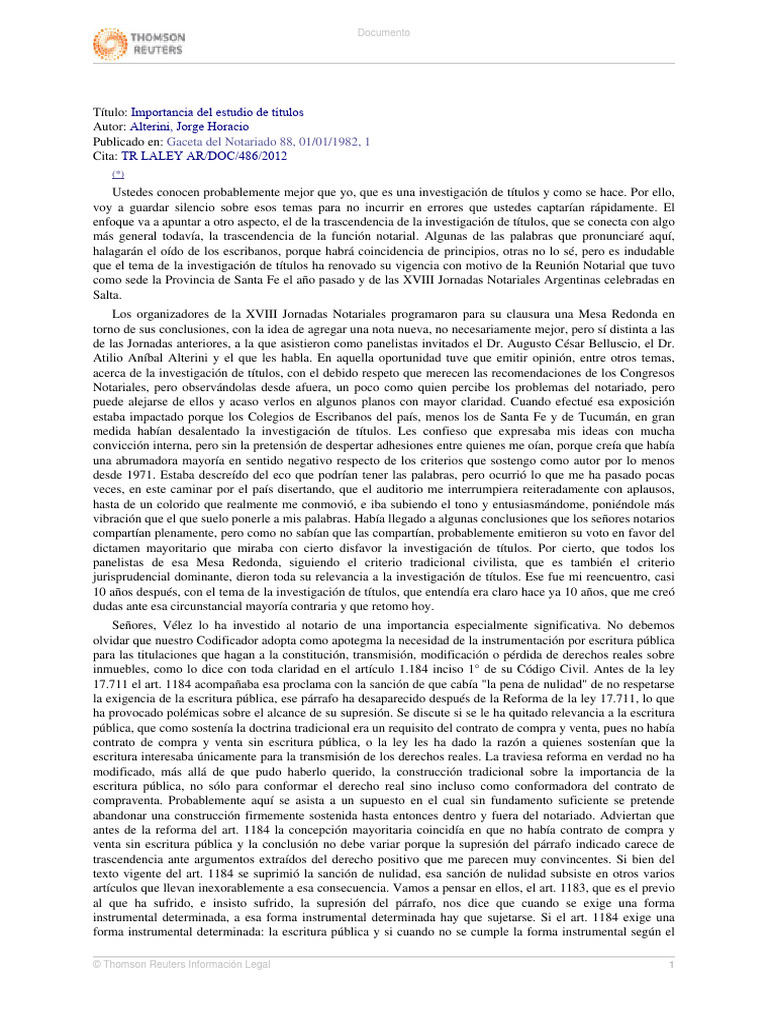 Importancia del estudio de titulos (Alterini, Jorge Horacio) | PDF ...