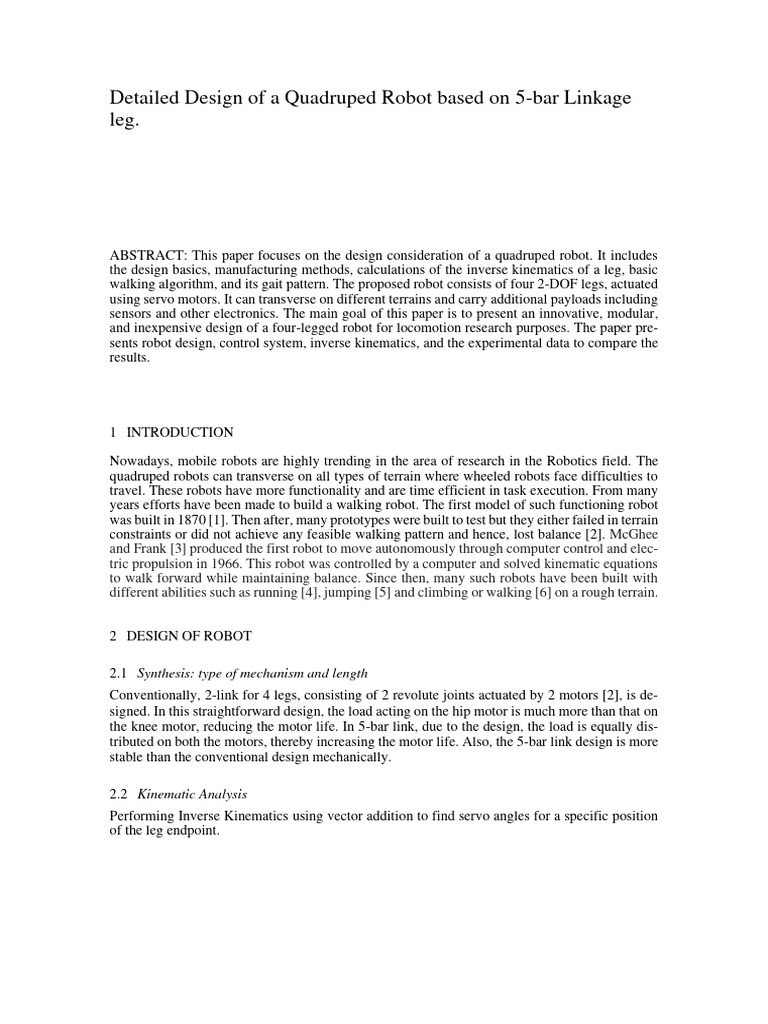 Detailed Design of A Quadruped Robot Based On 5-Bar Linkage-Leg ...
