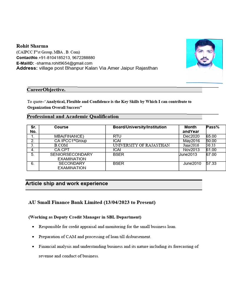 Rohit Latest CV | PDF | Transaction Account | Banks