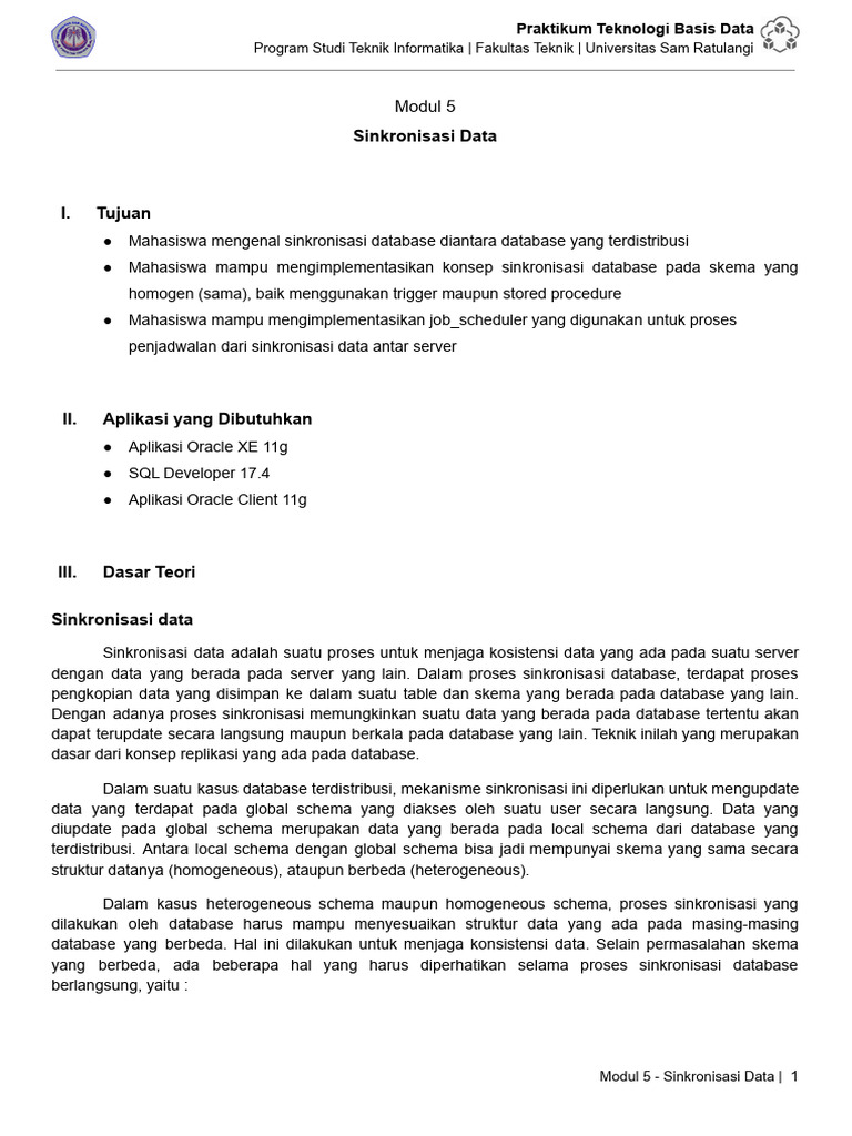 Prak - TBD-Modul-5 Sinkronisasi Data | PDF | Komputer