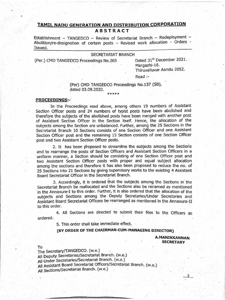 Secretary Branch Revised Work Allocation | PDF