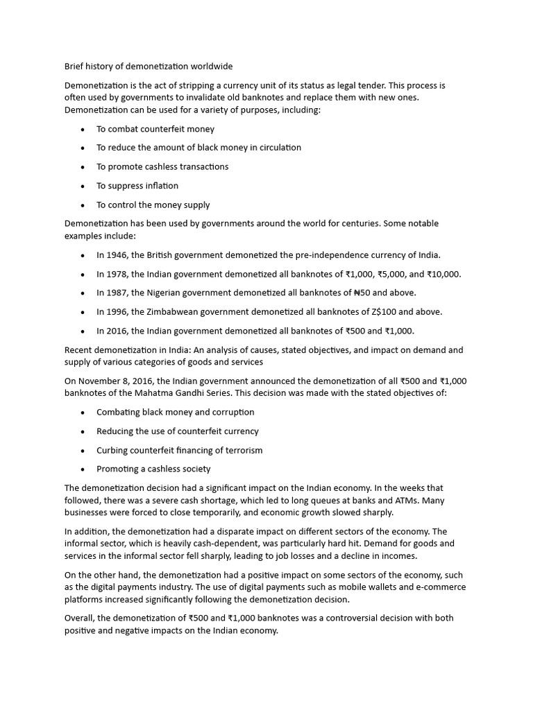 Brief History of Demonetization Worldwide | PDF | Legal Tender | Currency
