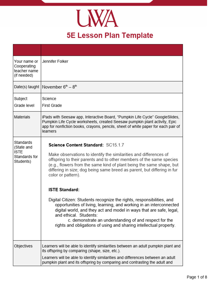 Jennifer Folker Ed508-5e-Lesson-Plan | Download Free PDF | Learning ...