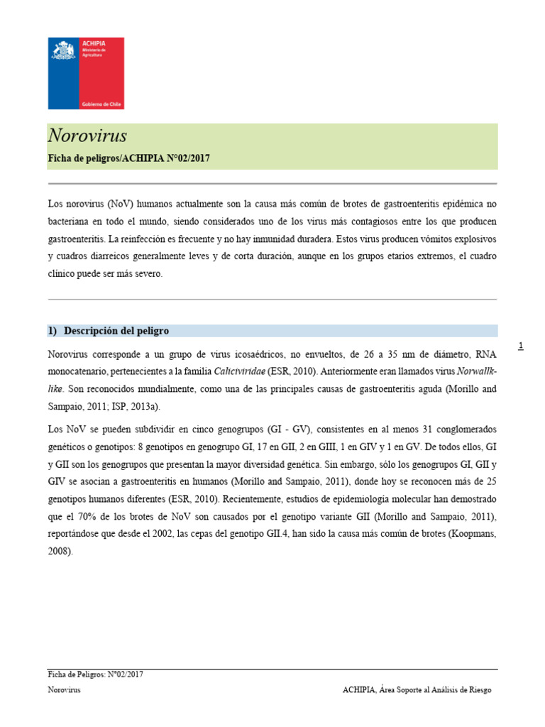 Ficha Peligro 02 Norovirus v01 | PDF | Virus | Agua