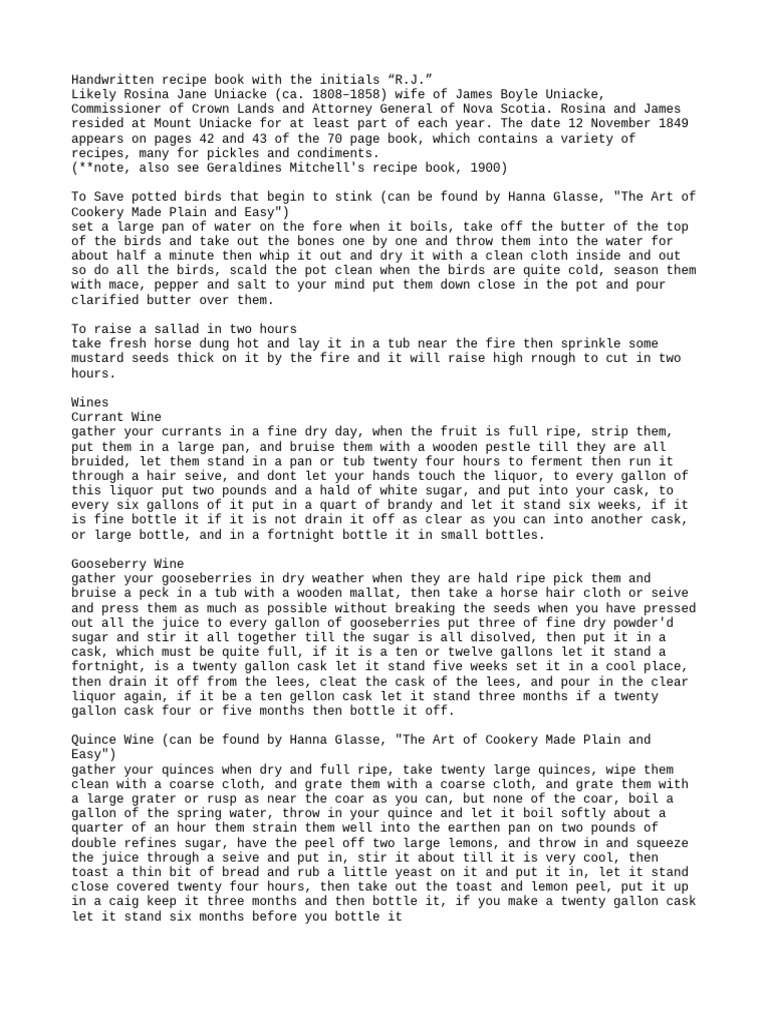 Rosina Jane Uniacke 1808 1858 Recipe Manuscript | PDF | Pickled ...