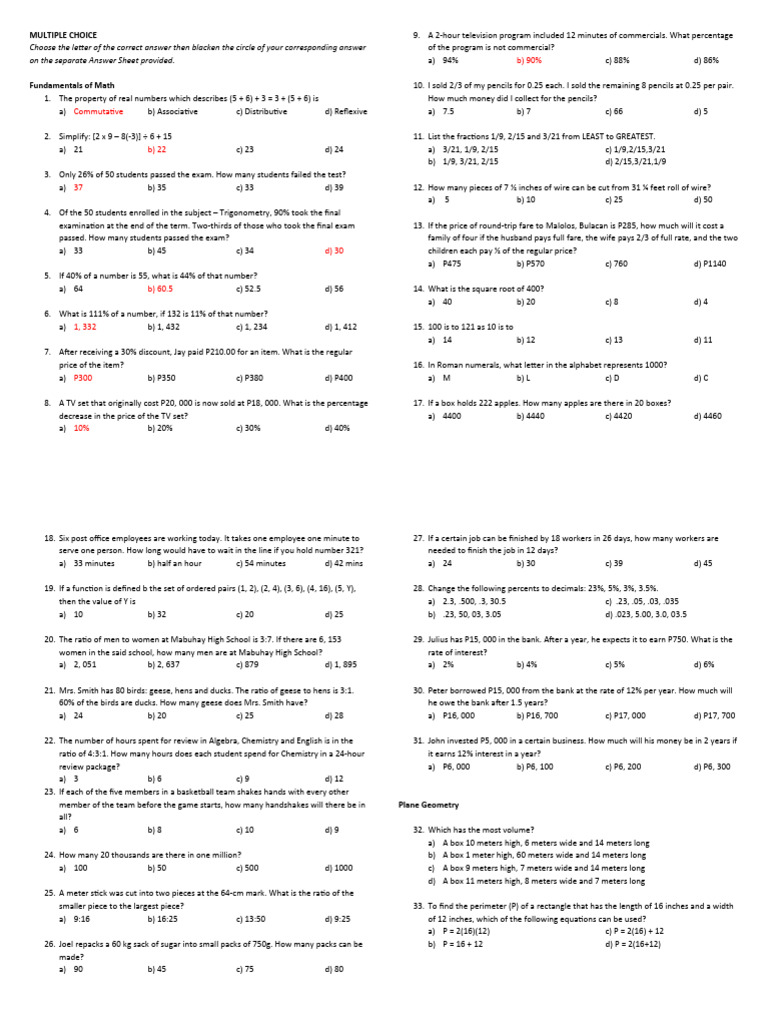 Let Review Ge Mathematics | PDF | Triangle | Area