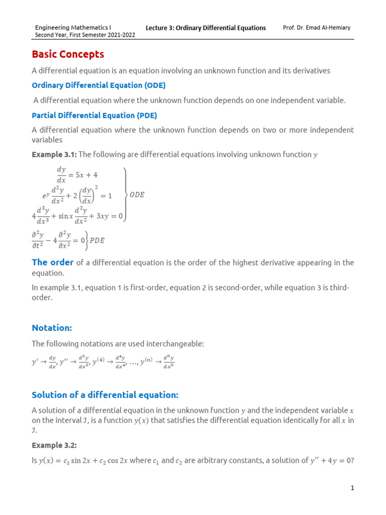 Lec 3 Math | PDF | Differential Equations | Ordinary Differential Equation