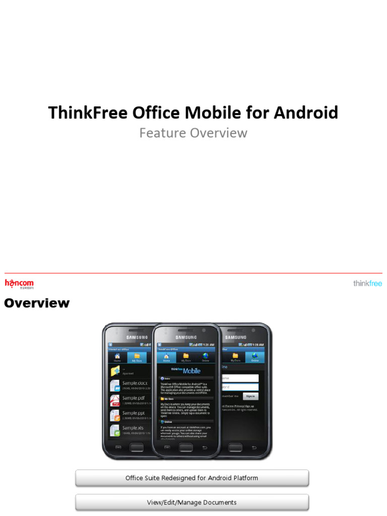 ThinkFree Office Mobile Features | PDF | Microsoft Office | Microsoft Excel