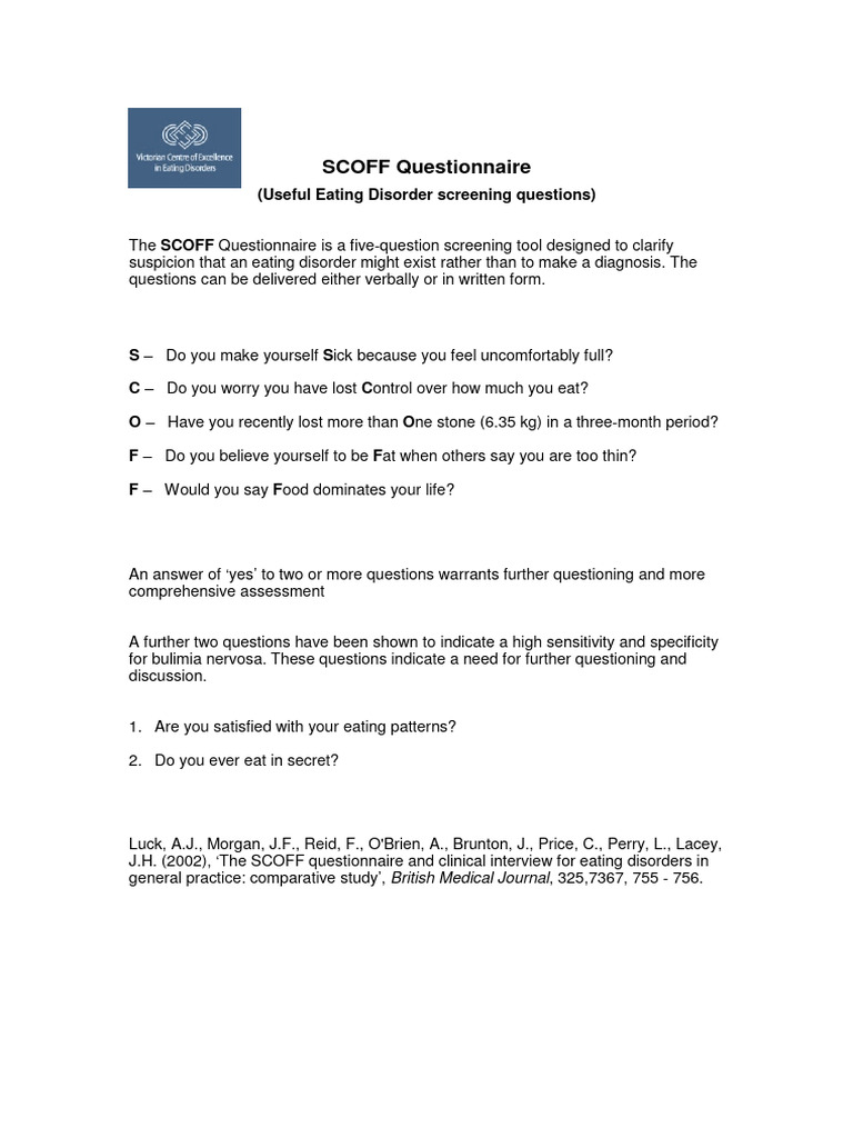 Scoff-Questionnaire Book | PDF Scoff-Questionnaire Book | PDF