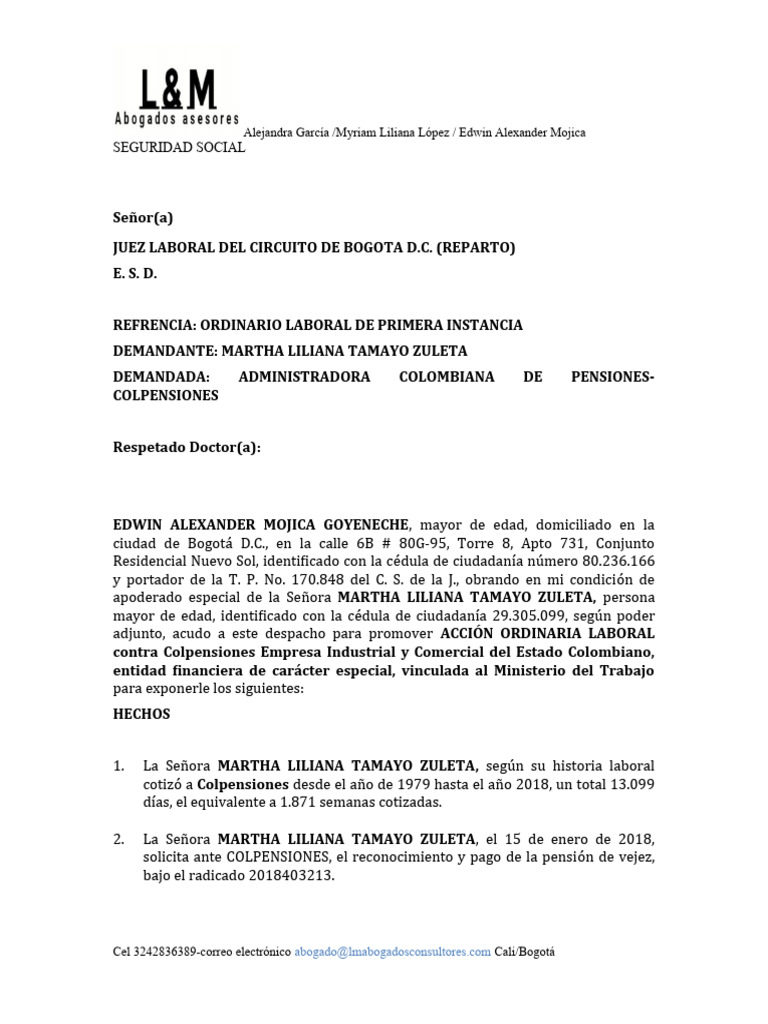 modelo de demanda-ordinaria-laboral-de-reliquidación-de-pension-demanda ... modelo de demanda-ordinaria-laboral-de-reliquidación-de-pension-demanda ...