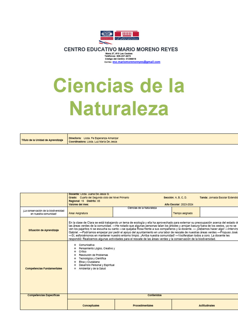 Planificacion Ciencias Naturales 4to Nueva Adecuacion 2023 2024 (1) .Docx - Word | PDF ...