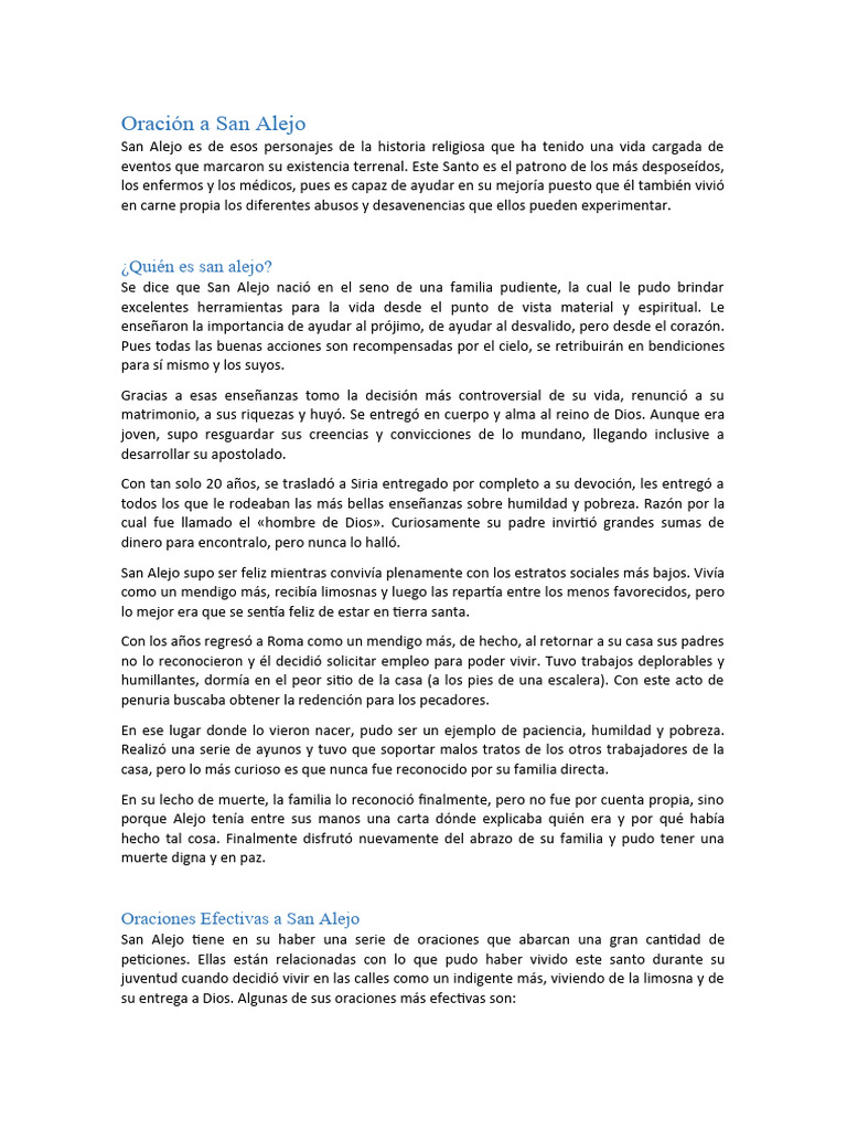 Oración A San Alejo | PDF | Amor | Oración