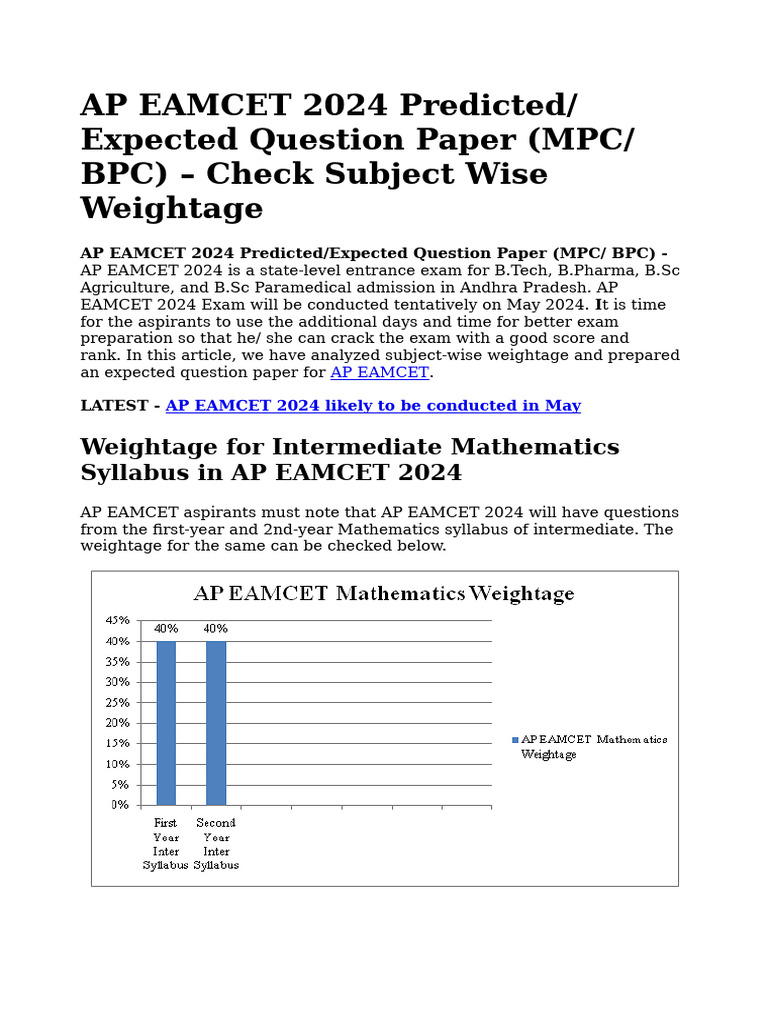 AP EAMCET 2024 Expected Question Paper | PDF | Electromagnetic ...