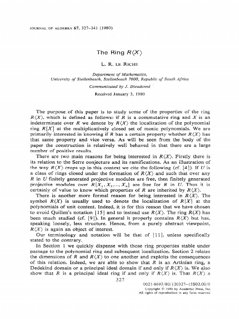 The Ring R (X) | PDF | Ring (Mathematics) | Abstract Algebra
