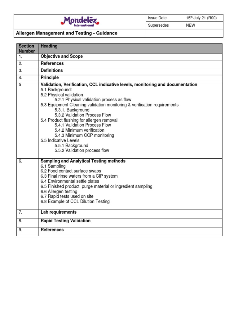 Guidance For Allergen Management And Testing Pdf Elisa